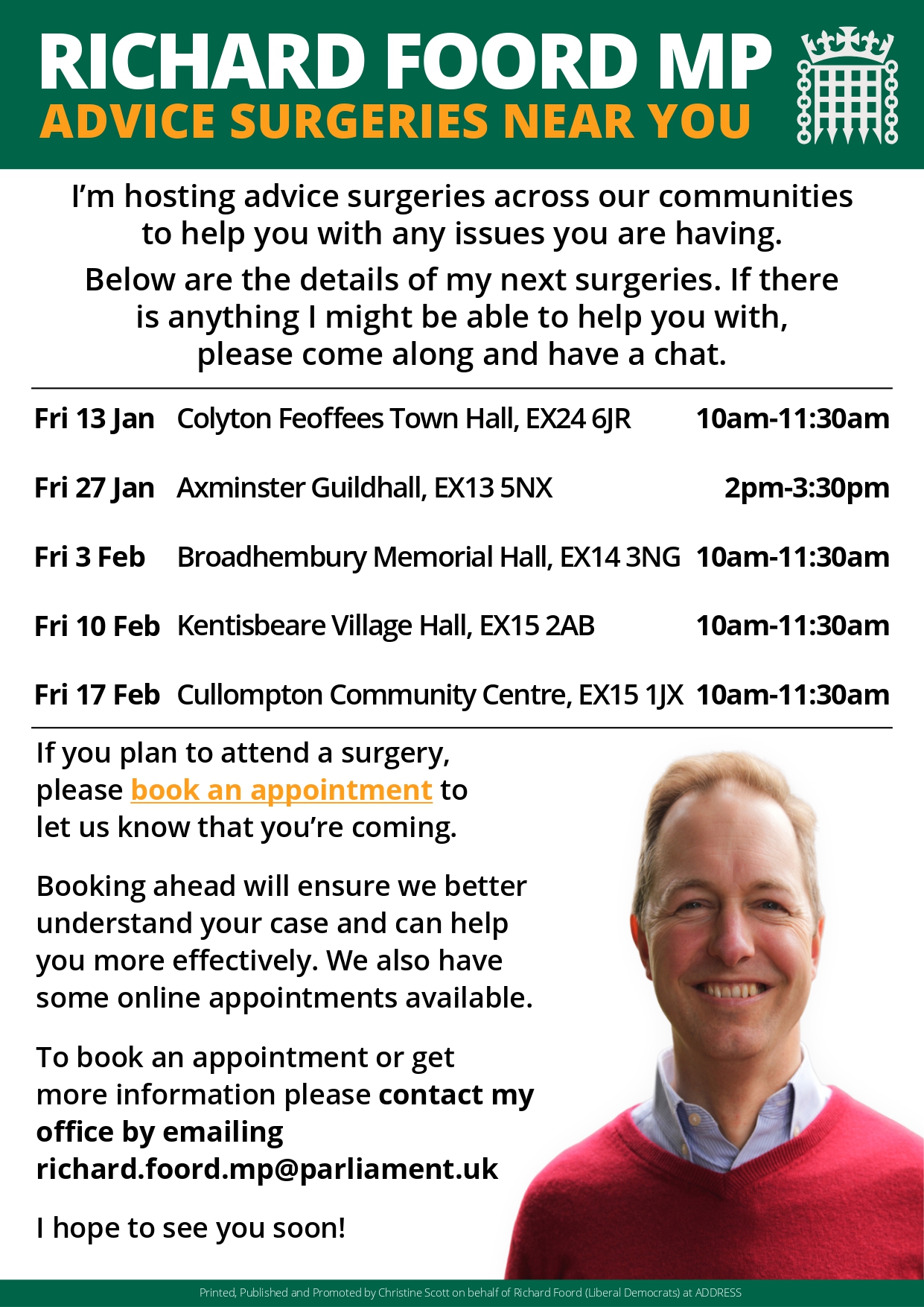 Richard Foord MP Advice Surgeries Near You - Seaton Devon